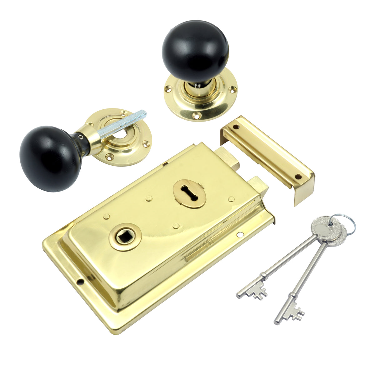 Traditional Rim Lock with Ebony Mushroom Rim Knob– FulhamBrassOnline