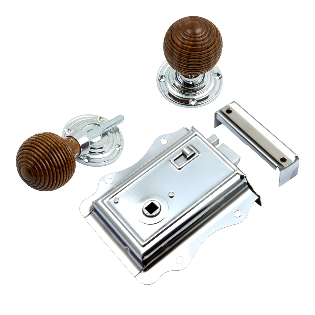Fancy Rim Latch with Rosewood Reeded Rim Knob– FulhamBrassOnline
